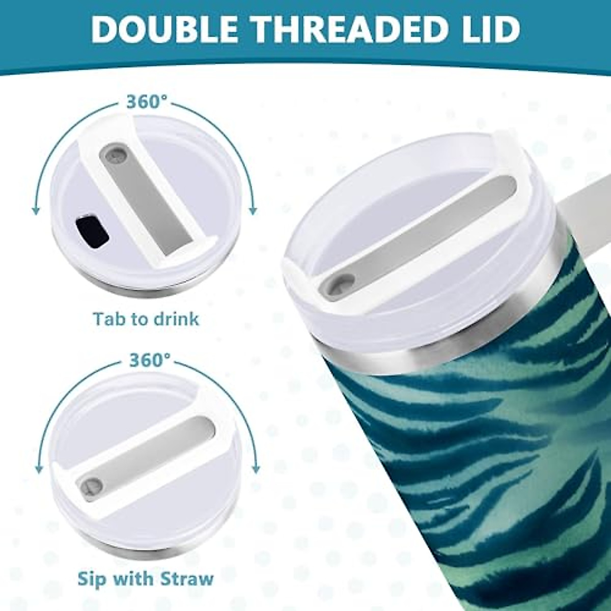 Burbuja Blue Green Zebra Skin 40oz Insulated Tumblers with Handle and Straw Lid, Double Wall Stainless Steel Travel Mug Leak-Proof, BPA Free, Gift for Mom Dad