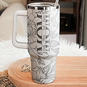 Pandzee Personalized Engraved 40oz Tumbler, Custom Kids' Names Tumbler, Floral Mom Mother's Day Gifts, Gift for Grandma Grandmother