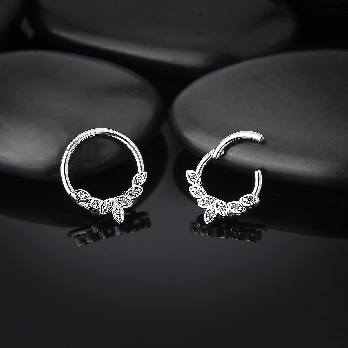 OUFER 16G 316L Stainless Steel Daith Earrings Hoop Cluster CZ Hinged Segment Clicker Daith Clicker Helix Ear Piercing