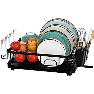 Naturous Dish Drying Rack, Durable Stainless Steel Dish Racks for Kitchen Counter, Space-Saving Compact Dish Rack with Drainborad and Swivel Spout