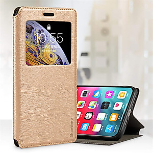 Infinix Smart 5 Case, Wood Grain Leather Case with Card Holder and Window, Magnetic Flip Cover for Infinix Smart 5