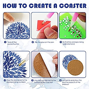 8 PCS Diamond Art Coasters Blue Watercolor Diamond Painting Coasters Kits with Holder Indigo Blue DIY Diamond Art Coasters,Diamond Painting Kits for Beginners Adults Kids Diamond Art Crafts Supplies