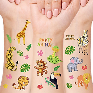 Demissle 400 Pcs Jungle Animal Temporary Tattoos for Kids, Safe Safari Tattoos Stickers DIY Hippie Face Craft Multi Patterns for Jungle Themed Party Favors Zoo Giraffe Monkeys Tigers Lions (72 Sheets)