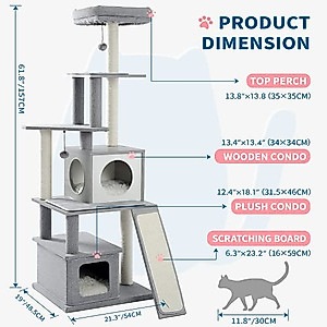 Made4Pets Modern Cat Tower for Indoor Big Cats, Wood Cat Tree with Scratch Post and Top Perch Bed, Tall Kitty Condo Litter Box for Large Cats 20 Lbs, Heavy Duty Narrow Kitten Tree
