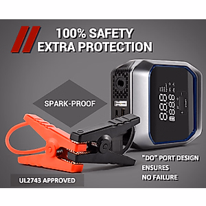 Jump Starter with Air Compressor, 2500A Portable Car Battery Pack(8.5 Gas/8.0L Diesel) 160PSI 20000mAh Car Tire Inflator, UltraSafe Jumper Starter Battery Box with Touch Screen, LED Light, Power Bank