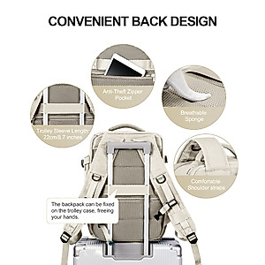 Carry On Backpack for Women, Airline Approved Large Travel Backpack Flight Approved, Waterproof 17 Inch Laptop Backpack Business Work Backpacks Bag Men Beige Mochila De Viaje