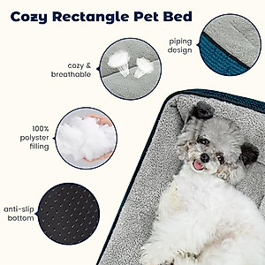 Miguel Dog Bed with Removable Cushion/Pillow for Medium Small Dogs, Washable Pet Bed with Side Easy to Wash Puppy Bed, Large Rectangle Cat Bed for Indoor Cat with Anti-Slip Bottom, Blue 25 Inch