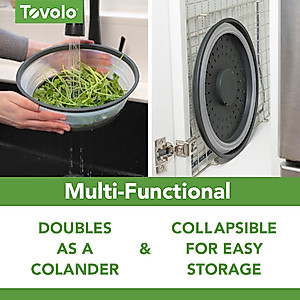 Tovolo Vented Collapsible Medium Microwave Cover (Charcoal) - Splatter Guard & Colander Kitchen Gadget for Food & Meal Prep / Dishwasher-Safe, BPA-Free Silicone & Plastic