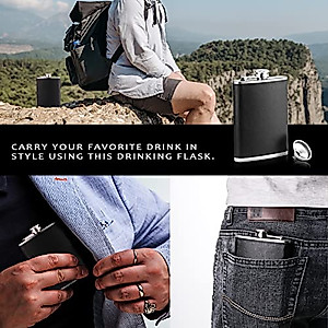 KITVINOUS Hip Flask for Liquor, 8oz Stainless Steel Leakproof Whiskey Flask with Funnel, Classic Gift Idea Flasks with Never-Lose Cap for Men and Women, Black