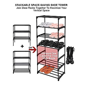 LNYZQUS Upgrade 4-Tier Small Shoe Rack, Metal Stackable Kids Shoe Shelf Storage Shoe Stand Organizer for Closet Entryway Hallway,Zapateras Organizer for Shoes(Black)