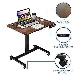 BilBil Electric Standing Desks with Lockable Wheels, 32*24 inch Height Adjustable Sit to Stand Desk, Overbed Laptop Table Desk, Mobile Rolling Desk, Portable Work Table for Home & Office, Rustic Brown