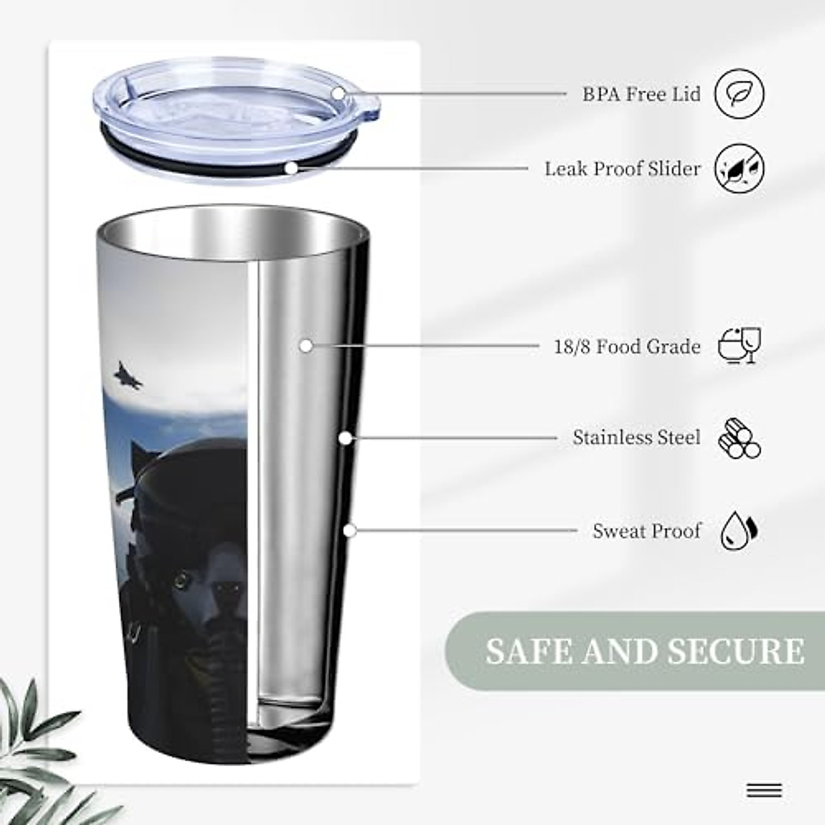 20oz Insulated Tumblers with Lids and Straws Awesome Fighter Pilot Stainless Steel Coffee Tumbler Cup Double Wall Vacuum Travel Coffee Mugs for Home, Office, Outdoor