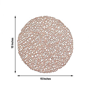 TABLECLOTHSFACTORY 6 Pack | 15" Rose Gold Round Woven Vinyl Placemats | Non Slip Dining Table Placemats for Wedding Events Birthday Party