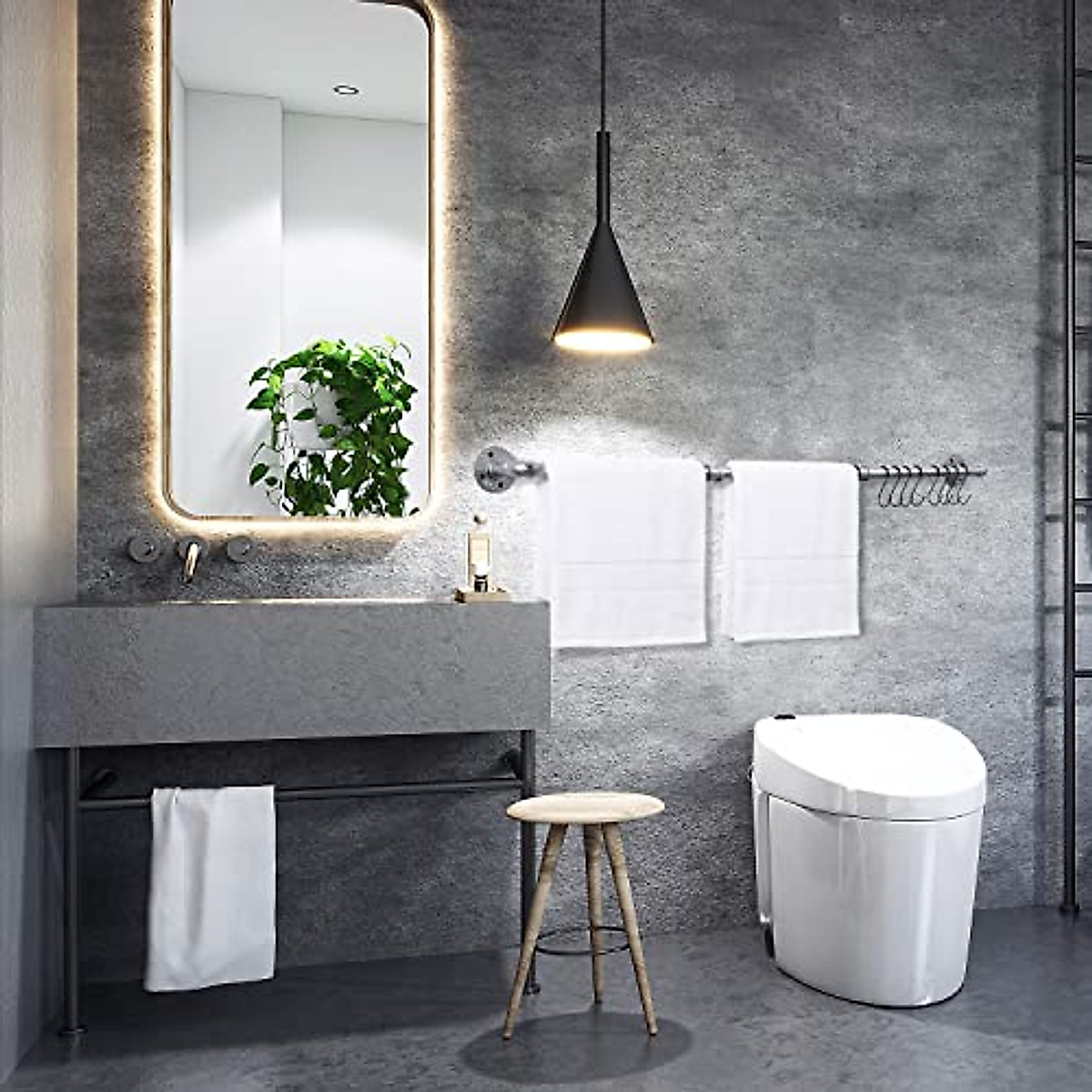 HouseAid 48 Inch Industrial Pipe Towel Bar, Farmhouse Iron Hand Towel Holder, Vintage Style Towel Rod for Bathroom, Wall Mounted, Antique Silver (Hook Included)