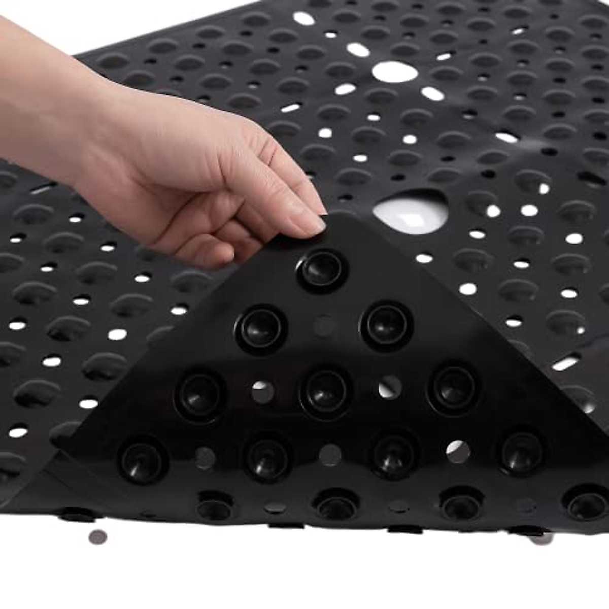 ENKOSI Large Square Shower Mat Non Slip - Non Slip Shower Mats - Bathroom Shower Mat - Black Shower Mat - No Slip Shower Mats - Shower Floor Mat - Shower Mats for Showers Anti Slip (Black 27x27)