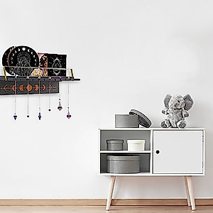 GLOBLELAND Luna Phase Wooden Crystal Pendulum Wall Shelf Witch Hanging Crystal Organizer Holder Crystal Shelf Display for Wall Pendulum Stand for Stone Divination Tarot Oracle Card
