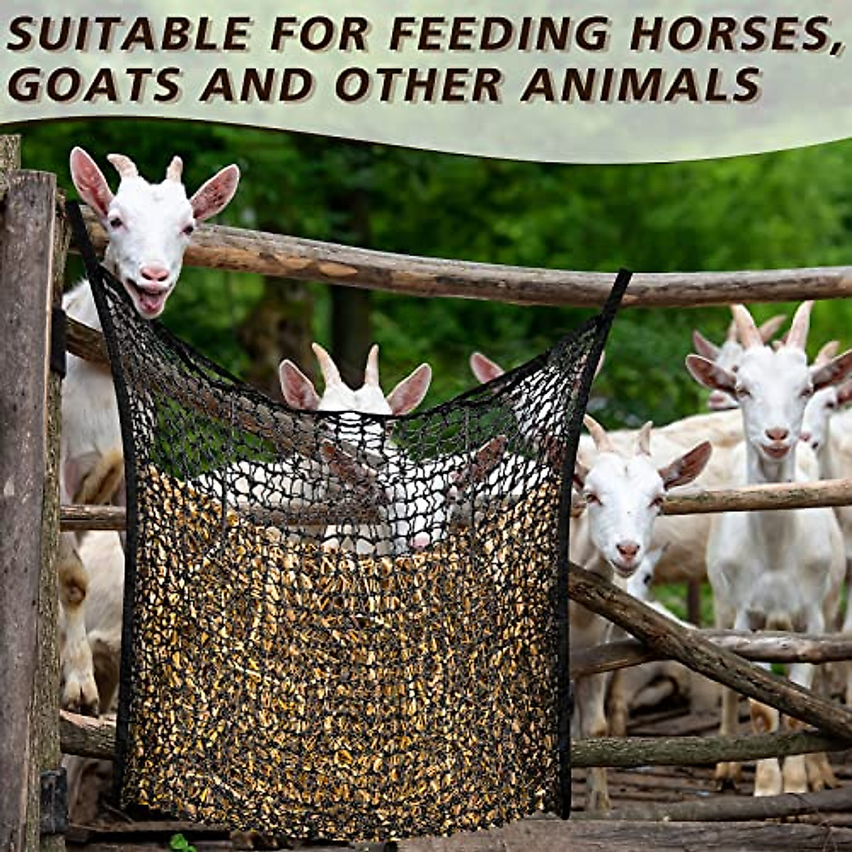 2 Pcs Slow Feed Hay Net Hay Feeder Hay Bags for Horses Goat Stall Trailer Horse Feeding Supplies (Black,35 x 31 Inch)
