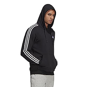 adidas Men's Essentials 3-Stripes French Terry Hoodie, Black/White, Small
