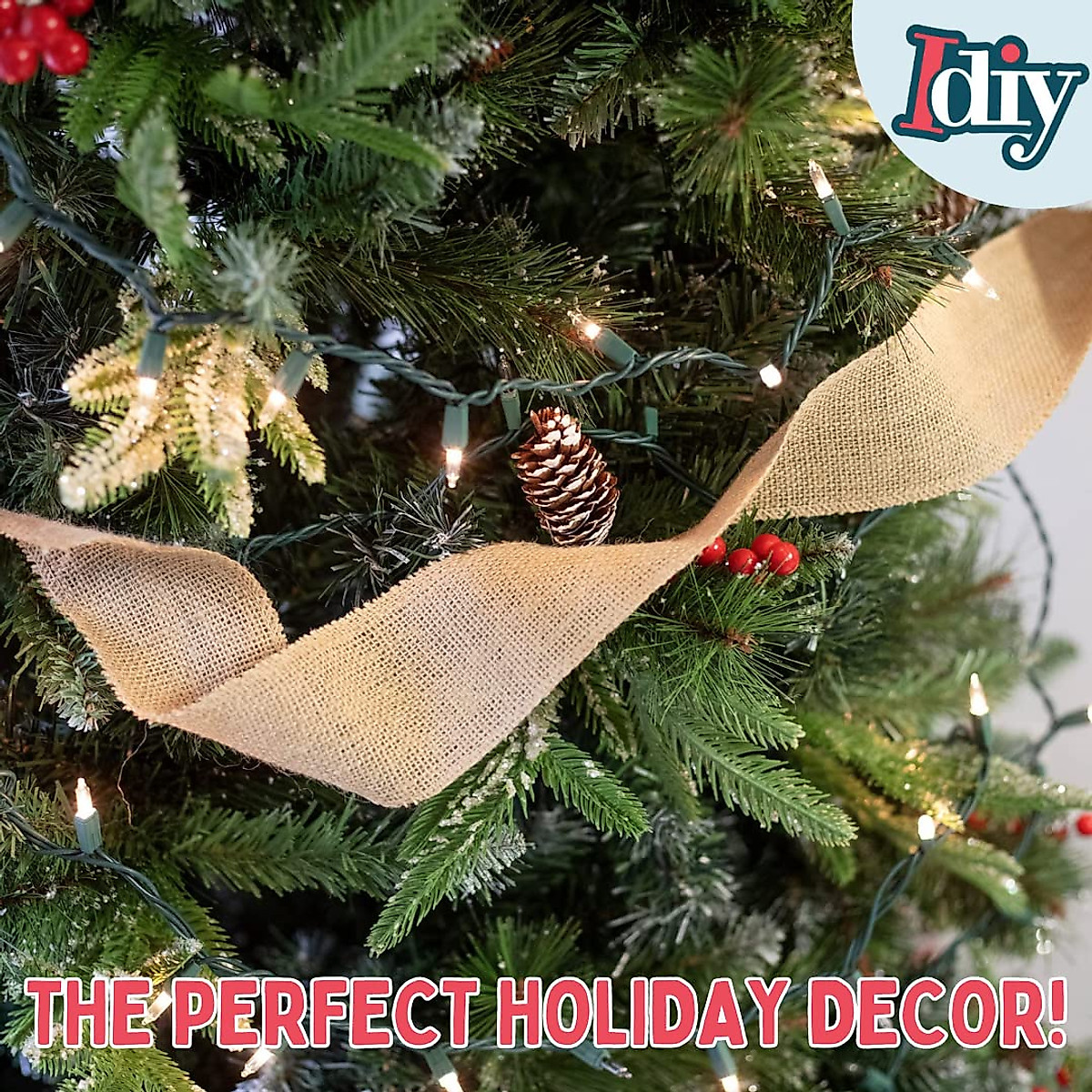 Idiy Natural Burlap Ribbons (1.5" Wide, 10 Yards) - No Wire, 100% Jute - Great for DIY Crafts and Projects, Gift Wrapping, Wedding Decoration, and More!