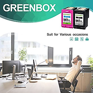 GREENBOX Remanufactured Ink Cartridge for HP 901 901XL for HP Officejet 4500 J4500 J4524 J4540 J4550 J4580 J4624 J4640 J4660 J4680 J4680C Printer (1 Black 1 Tri-Color)
