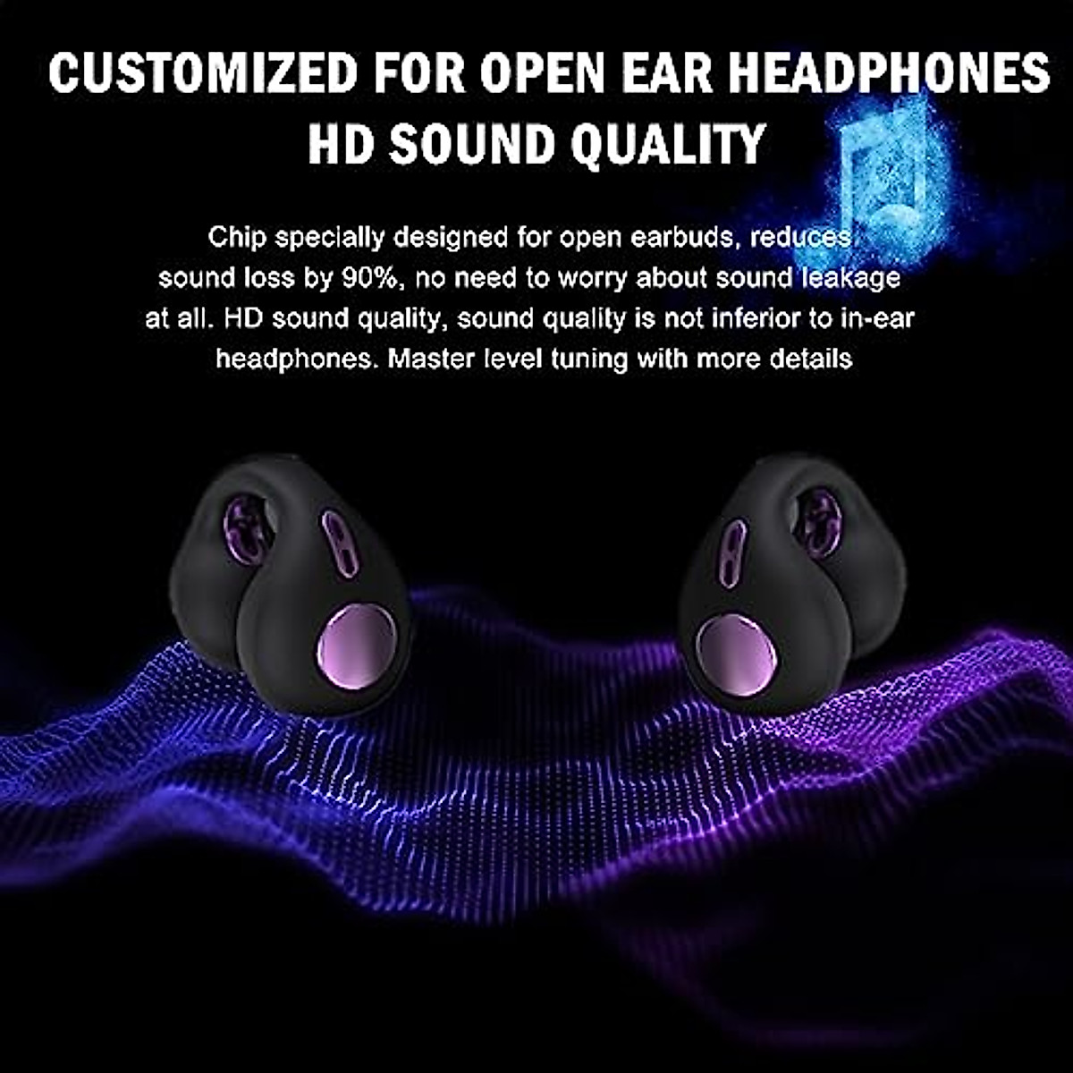 Ear Clips Ear Buds Bone Conduction Earbuds for Small Ear Canals, Open Ear Earbuds Bluetooth with Earhooks Sport Clip on Headphones Up to 24 Hours Playtime Waterproof Outer Headphones Black