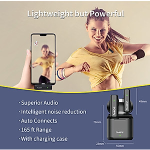 PeakDo Wireless Lavalier Lapel Microphone for USB C Phone, Plug-Play Wireless Mic for Recording Interview Video Podcast Vlog TikTok YouTube, 165ft Range Mini Microphone with Charging Case