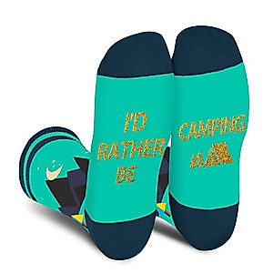AGRIMONY Funny Socks for Men Women Teen Boys-I’d Rather Be Camping Socks Camping Camper Gifts Fun Novelty Cool Crazy Funky Crew Camp Socks-Valentines Day Christmas Stocking Stuffers