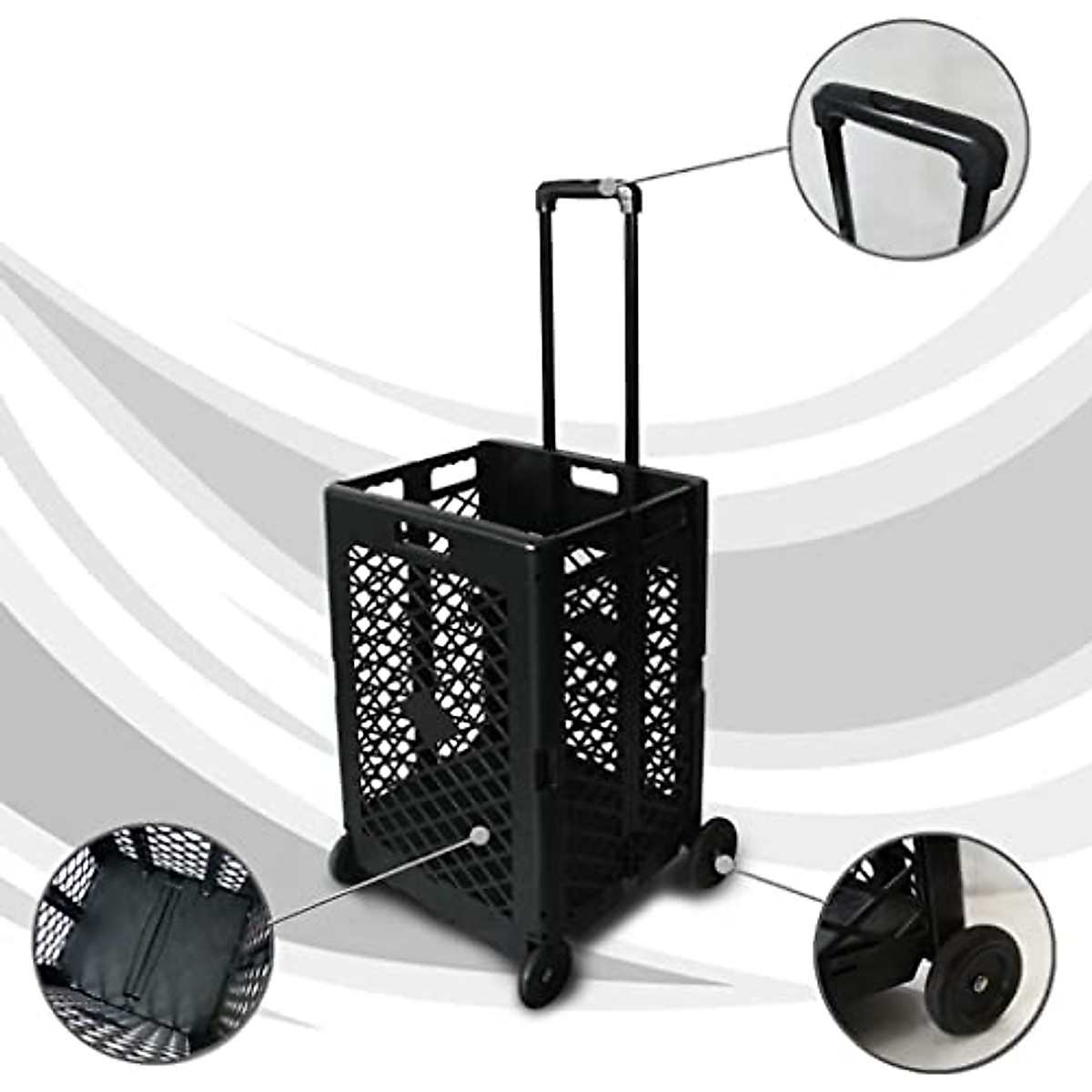 RAZZUM Large Hand Trucks,Plastic Folding Supermarket Shopping Cart Portable Trolley Car Luggage Push Storage Box Storage Box Trolleys/Orange