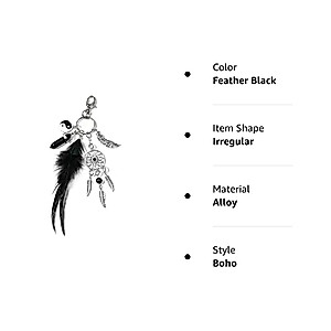 Artilady Boho Keychains For Women Keyrings - Cute Bag Charm For Backpack, Birthday Gifts for women, girls, kids (feather black)