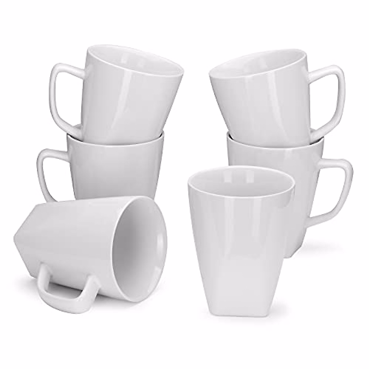 Miicol Porcelain Coffee Mugs Set, White Ceramic Cups for Tea, Milk, Cocoa, Square Bottom, 14 Ounces, Dishwasher & Microwave Safe, Set of 6