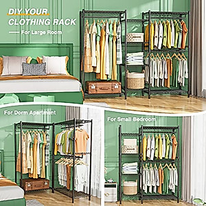LEHOM G6 Wire Garment Rack Heavy Duty Clothes Rack Compact Large Size Armoire Storage Rack Freestanding Metal Clothing Rack Closet Wardrobe with 3 Hanger Rod and 4 Large Shelves 4 Small Shelves, Black