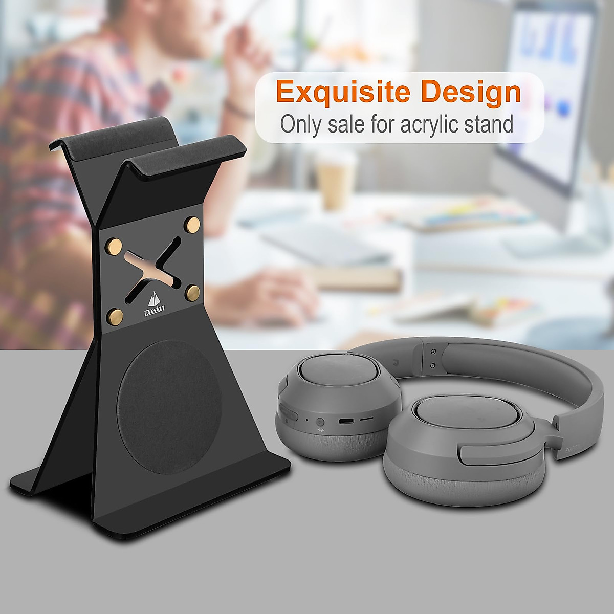 TXEsign Headphone Stand Universal Headphone Holder for AirPods Max/HyperX Cloud II/Sony/Bose/Beats, Acrylic Headphones Holder Earphone Desktop Hanger Gaming Headset Stand for Desk (Black)