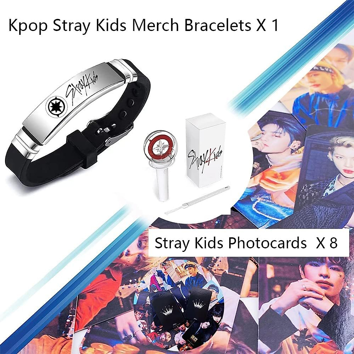 Niaycouky Stray Kids Lightstick,Cheering Lights for Concert Light Sticks/K-Pop Kids Lightstick with Merch Merchandise Bracelets and Photocards 55PCS (VER 1)