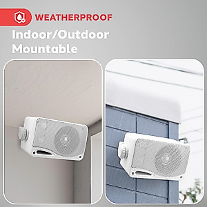 Pyle 3-Way Weatherproof Outdoor Speaker Set - 3.5 Inch 200W Pair of Marine Grade Mount Speakers - in a Heavy Duty ABS Enclosure Grill - Home, Boat, Poolside, Patio, Indoor Outdoor Use -PLMR24 (White)