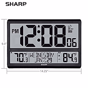 SHARP Atomic Clock - Never Needs Setting! –Easy to Read Numbers - Indoor/Outdoor Temperature, Wireless Outdoor Sensor - Battery Powered - Easy Set-Up!! (4" Numbers)