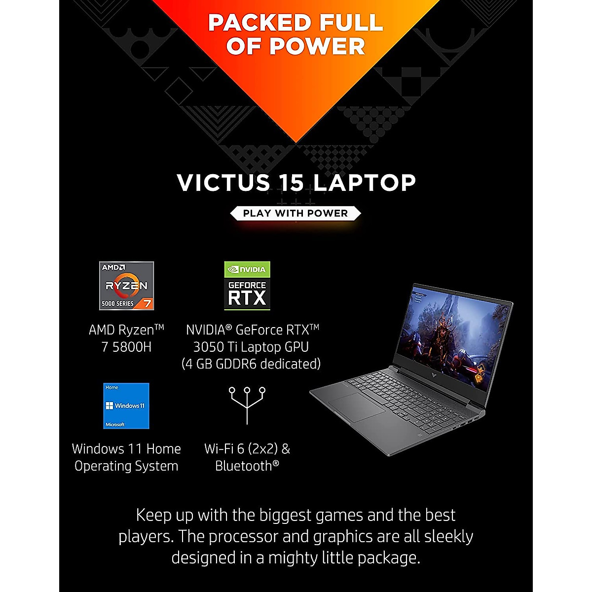 HP Victus Gaming Laptop, AMD Ryzen 7 5800H Processor, GeForce RTX 3050 Ti, 15.6" FHD 144Hz IPS Display, Webcam, WiFi 6, HDMI, Bluetooth, Enlarged Touchpad, Windows 11, Silver (64GB RAM | 1TB SSD)