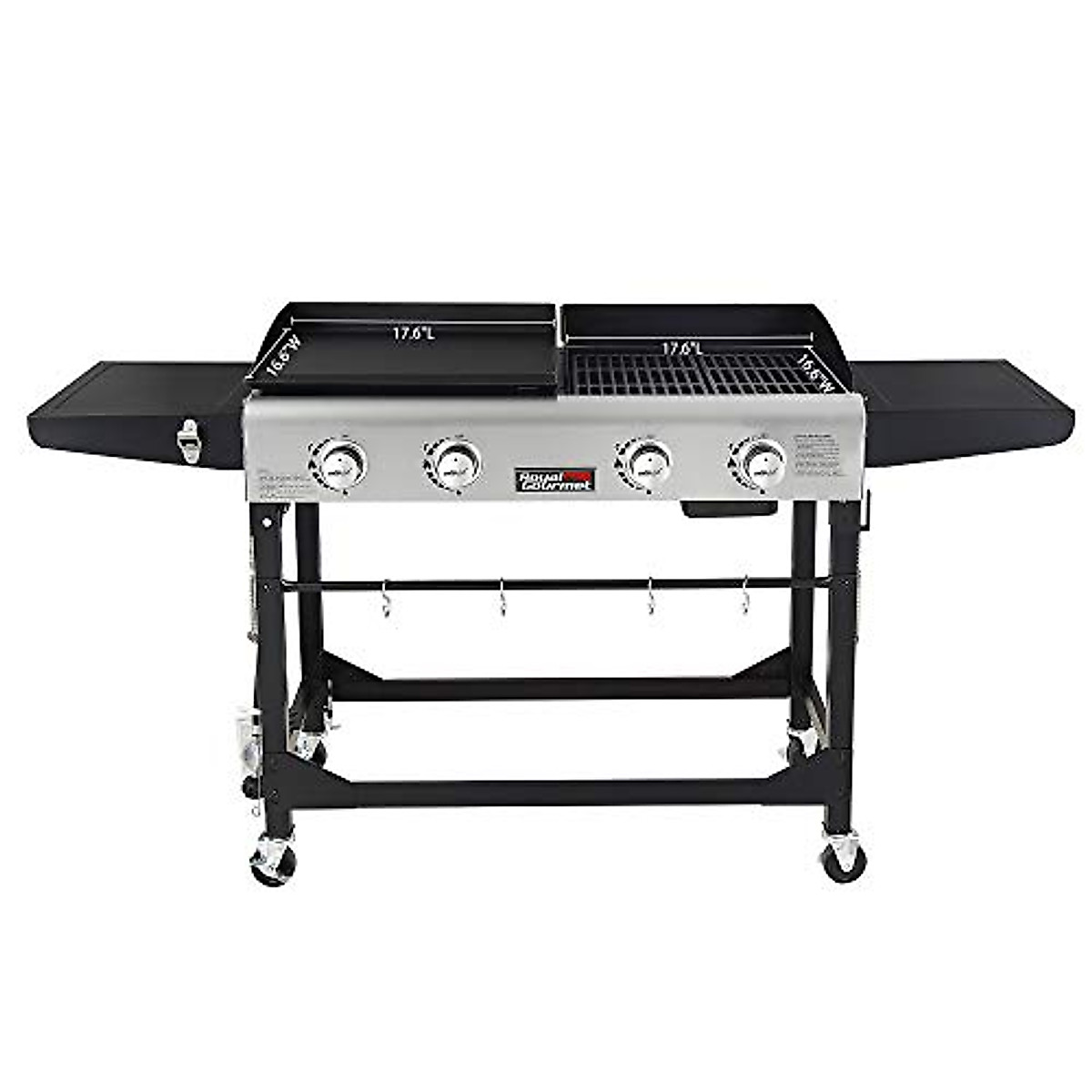 Royal Gourmet GD401C 4-Burner Portable Propane Flat Top Gas Grill and Griddle Combo, Black