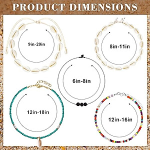 ONESING 14 Pcs Shell Necklace Choker Puka Shell Necklace Beach Necklace Pearl Choker Bohemian Beaded Choker Necklace Set Handmade Hawaii Jewelry Adjustable for Women