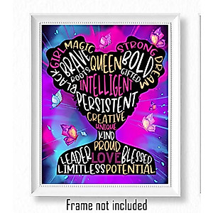 Brooke & Vine African American Black Girl Woman Wall Decor Gift Art Prints (UNFRAMED 8 x 10) Gift for Women Teen Tween Girl Room Inspirational Posters - Home, Office, Bedroom, Dorm or Cubicle (Afro Puff Girl)