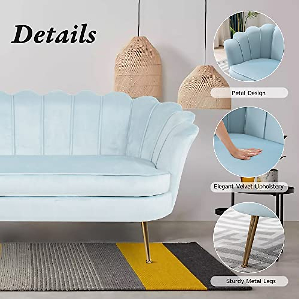 QHITTY Velvet Loveseat, 58'' Velvet Sofa Accent Couch Settee Upholstered Chair, 2 Seater Small Loveseat for Small Spaces, Living Room (Light Blue)