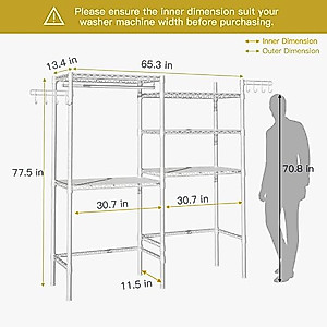 Ulif U6 Clothes Drying Rack, 5 Tiers Freestanding Over Washer and Dryer Laundry Room Storage and Organizer, Heavy-Duty Space Saver Shelf for Hanging Clothes and Towels, 65.3”W x 13.4”D x 77.5”H, White