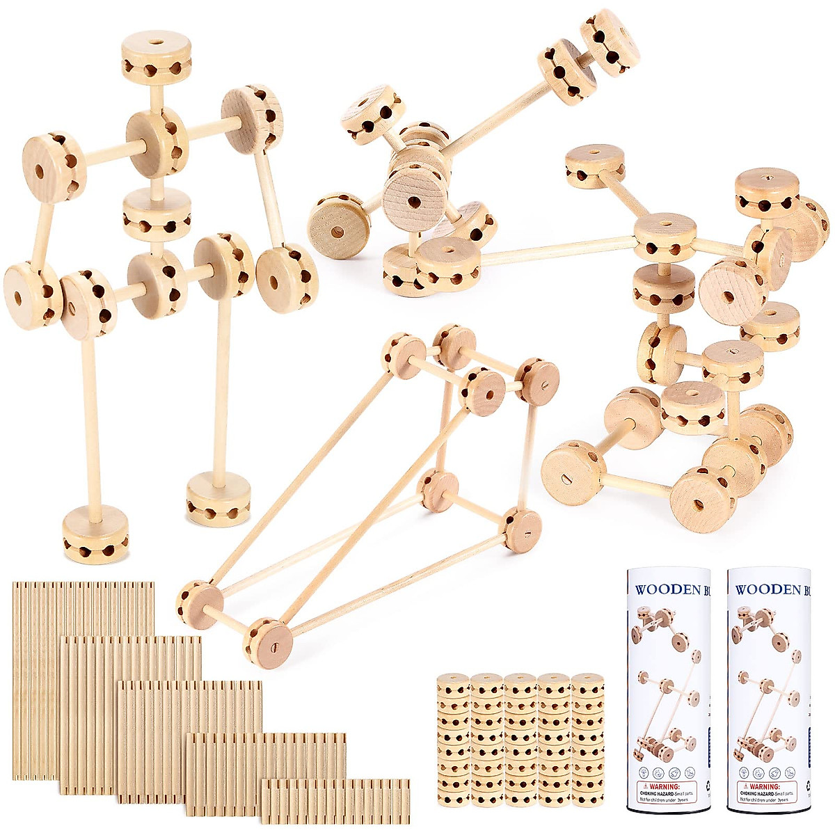 Zhanmai 2 Sets 120 Pieces Wooden Building Blocks Toys Kids Wooden Toys Educational Natural Wood Toys Learning Wooden Blocks Different Sized Toy Building Sets