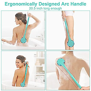 Back Brush Long Handle for Shower, 20.5” Bath Brush, Back Scrubber, Shower Body Brush with Curved Handle for Elderly Disabled, Limited Mobility, Frozen Shoulder,Men and Women