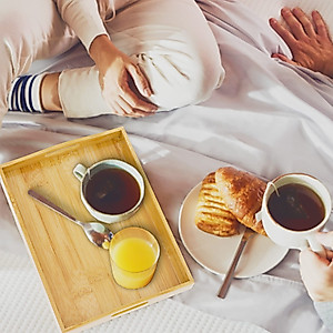 HEITICUP Bamboo Serving Tray-One Piece Set of Bed Tray Coffee Table with Handles, Kitchen Trays for Party, Serving Breakfast Pastries, Eating, Snacks, Mini Bars