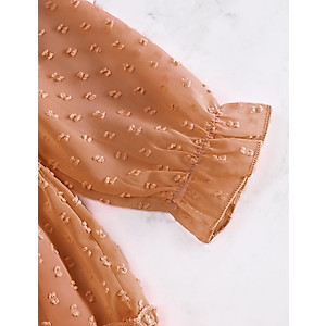 Glaoly Flower Girl Dress Summer A-Line Brown Ruffle Swiss Dot Mesh Flowy Chiffon Long Sleeve Princess Toddler Dress 5-6T