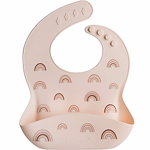 Loulou Lollipop Soft, Waterproof Silicone Feeding Bib for Babies and Toddlers 3 to 36 Months, Easy to Clean, Adjustable Fit and Catch-All Pouch - Rainbow