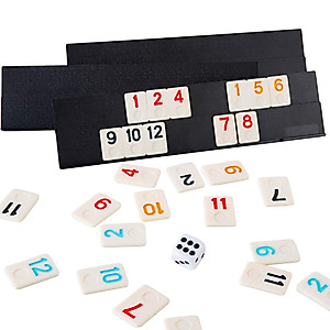 Homwom 106 Tiles Rummy Game - Travel Games Rummy Board Game Rummy Set with Aluminum Case & 4 Anti-Skid Durable Trays