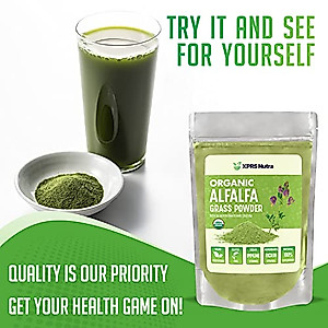 XPRS Nutra Organic Alfalfa Powder - Premium Vegan Alfalfa Supplement Rich in Calcium, Antioxidants, Vitamins - Farmer Alfalfa Supplement for Kids and Adults - Vegan Friendly Alfalfa Leaf (4 Ounce)