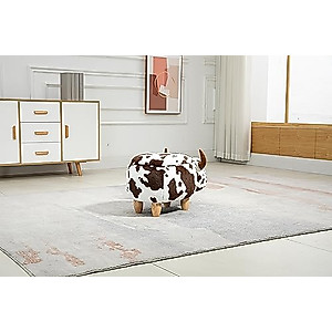 Home 2 Office Cow Ottoman for Kids' Bedroom, Playroom, Nursery, and Living Room, Animal Ottoman with Storage, Footstool for Kids, Brown Cow Print
