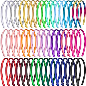 Duufin 50 Pieces Satin Headbands 1 Centimeter DIY Headband Colorful Satin Covered Headband Girls and Women, 25 Colors